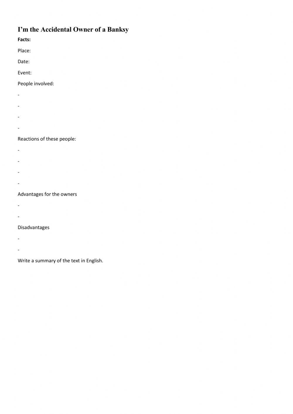 I'm the accidental owner of a Banksy: Reading Comprehension online ...