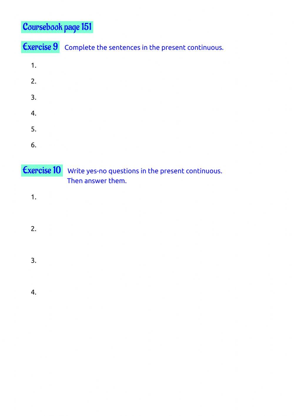 Page 151, exercises 9, 10 worksheet | Live Worksheets
