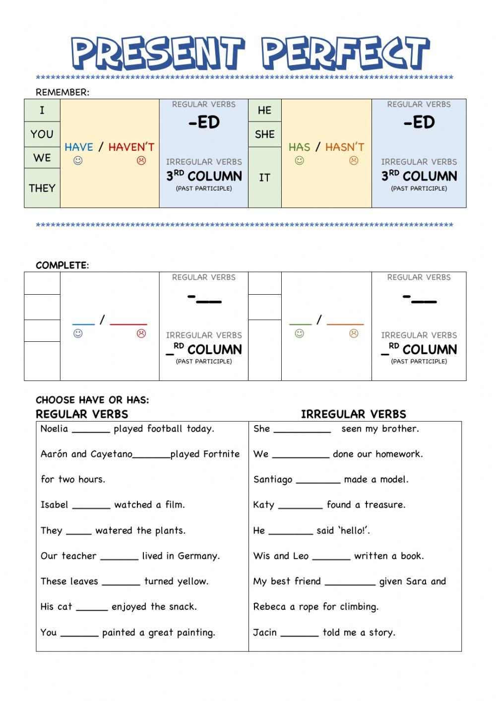 Present perfect online exercise for 6º | Live Worksheets