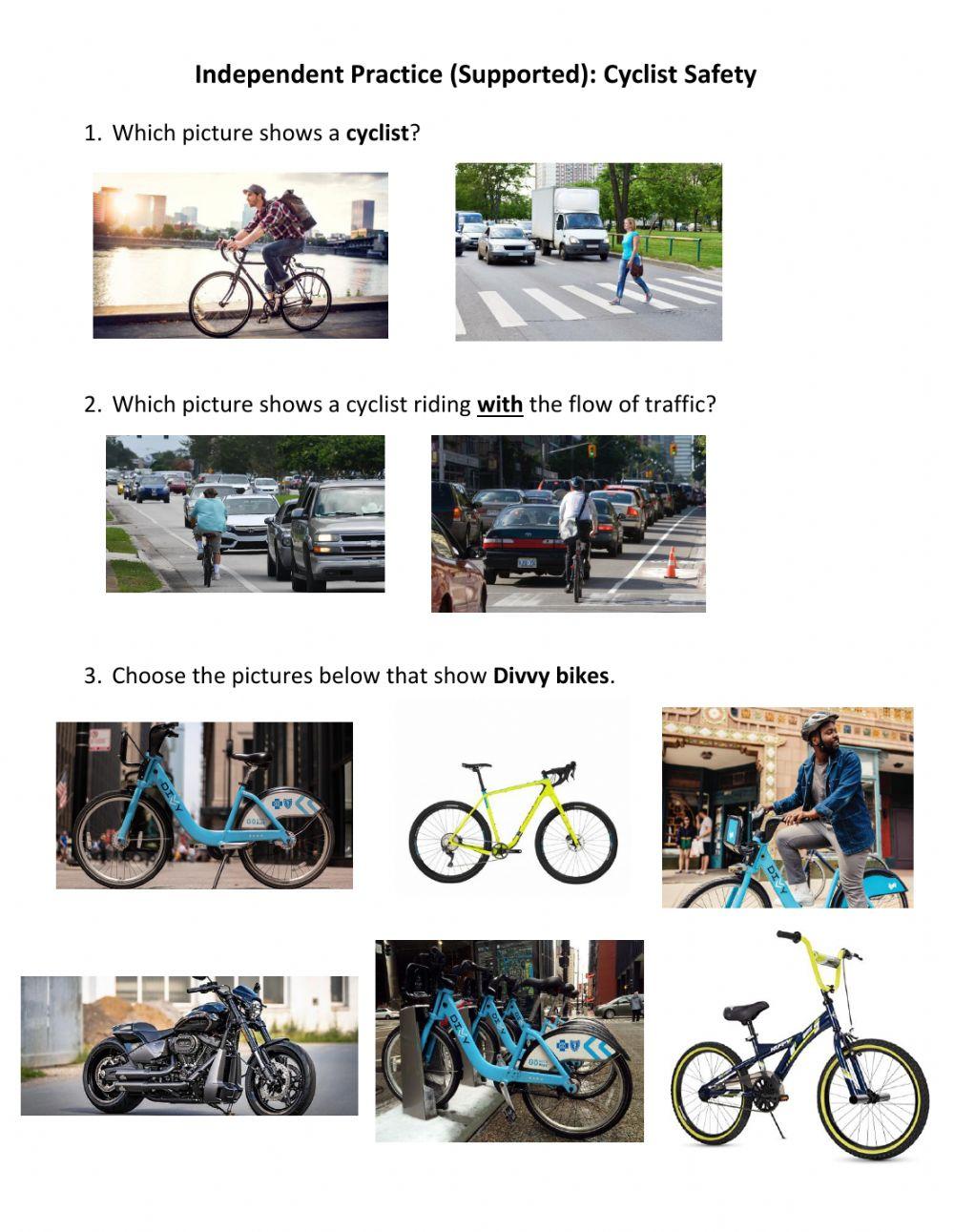 Independent Practice (Supported) - Cyclist Safety worksheet | Live ...