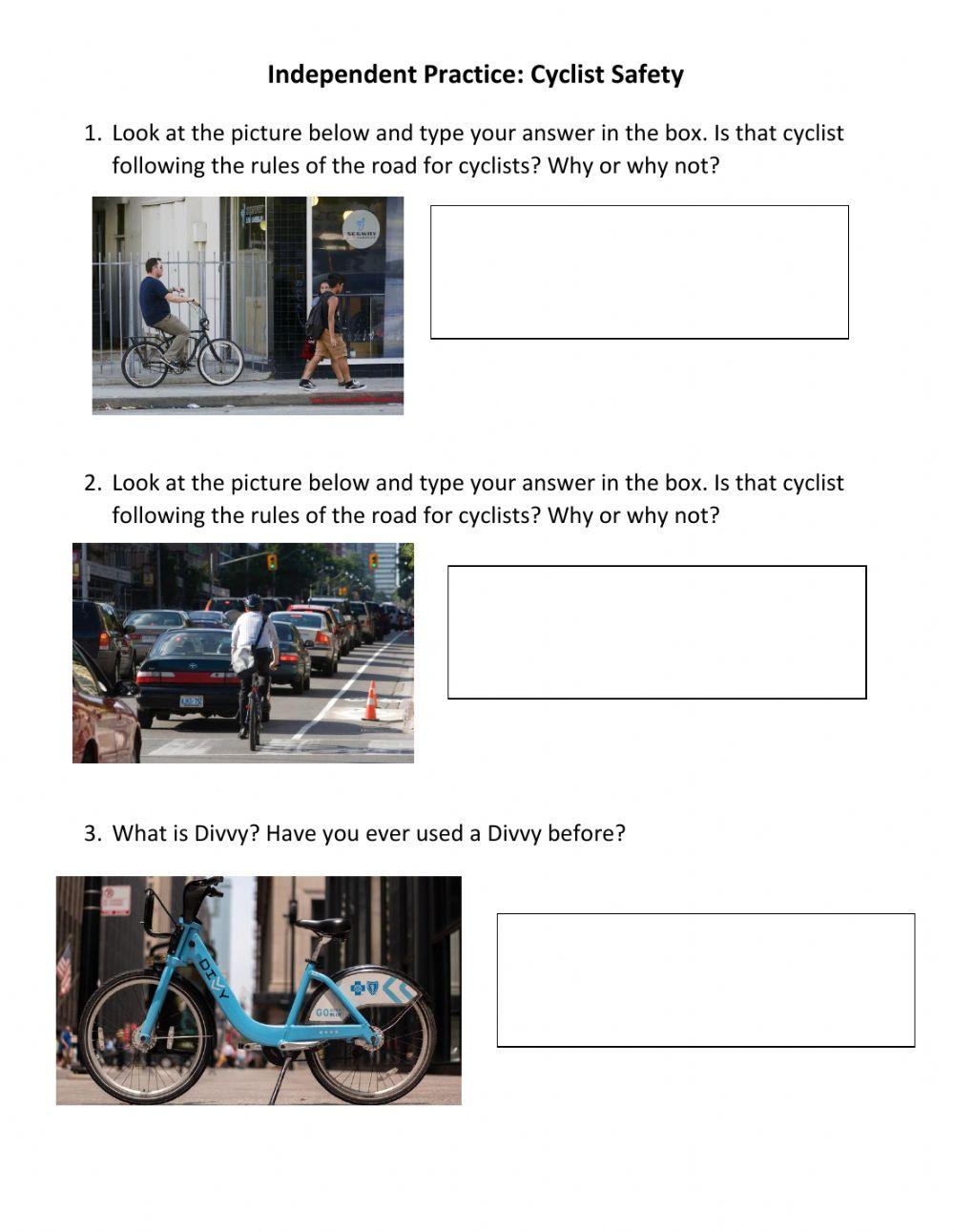 Independent Practice - Cyclist Safety worksheet | Live Worksheets