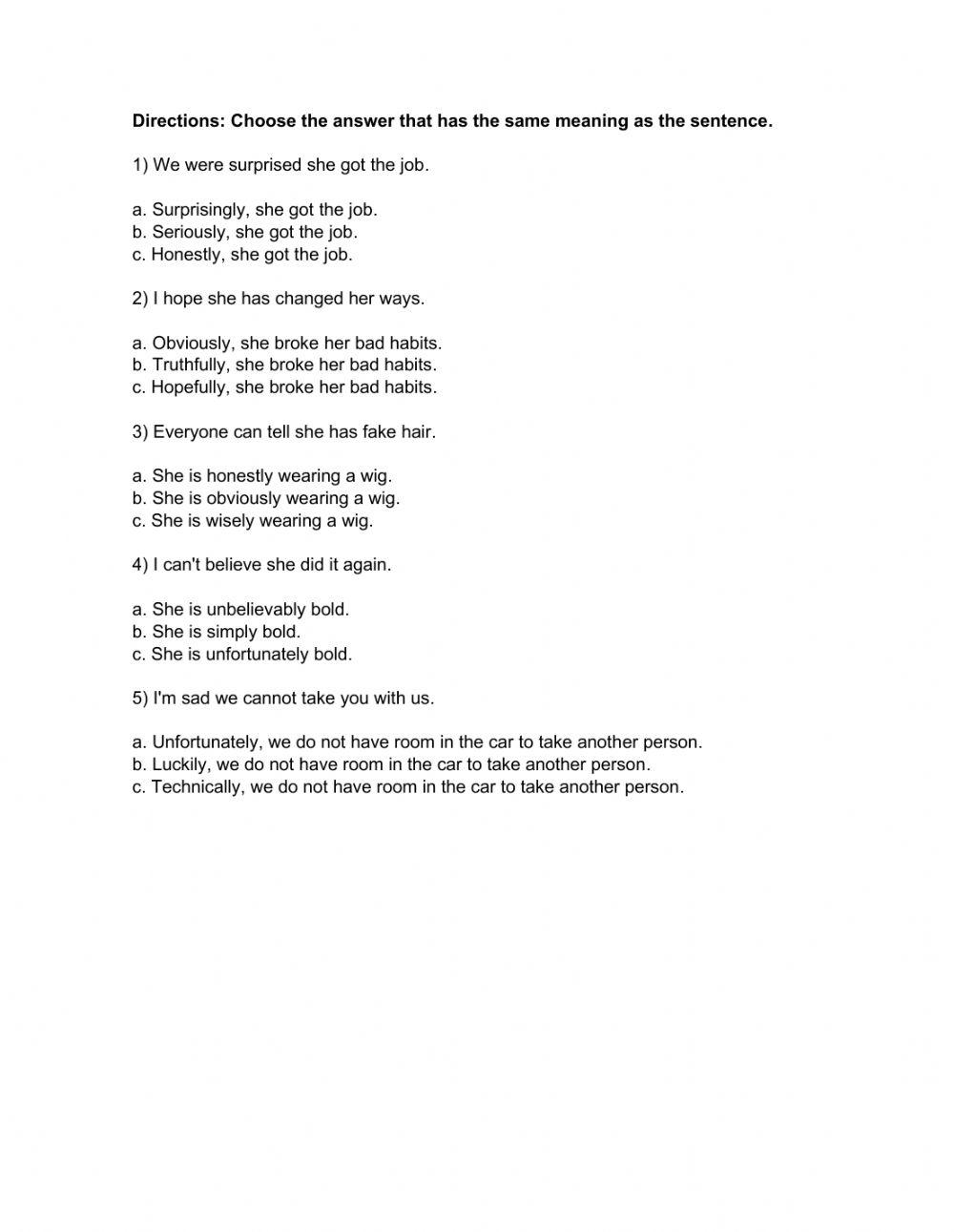 Commenting and viewpoint adverbs online exercise for | Live Worksheets