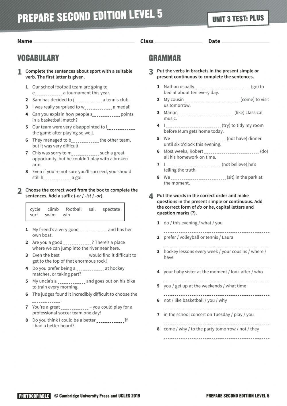 Prepare 5 Unit 3 Test 6249484 | Bright20Live | Live