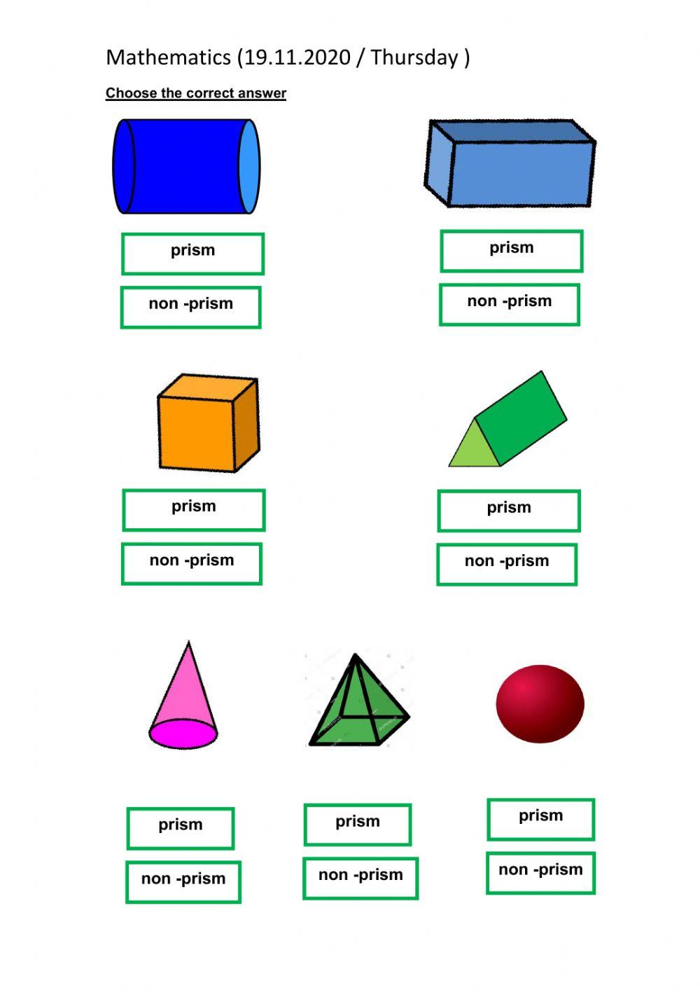 Prism and non p… | Free Interactive Worksheets | 516876