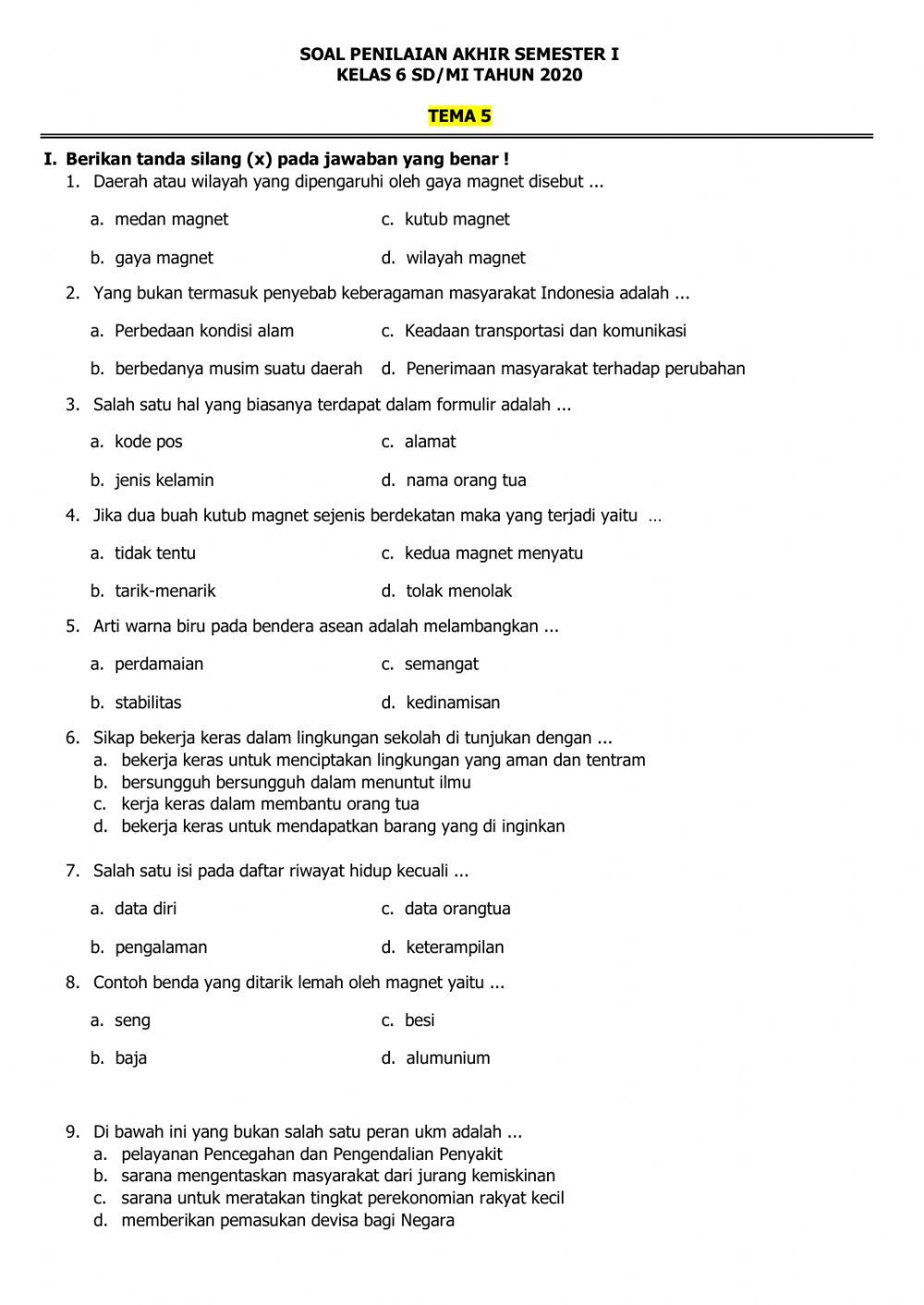 Pas KELAS 6 worksheet | Live Worksheets