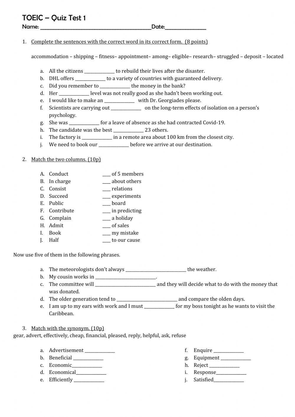 TOEIC test 1 | Free Interactive Worksheets | 517970