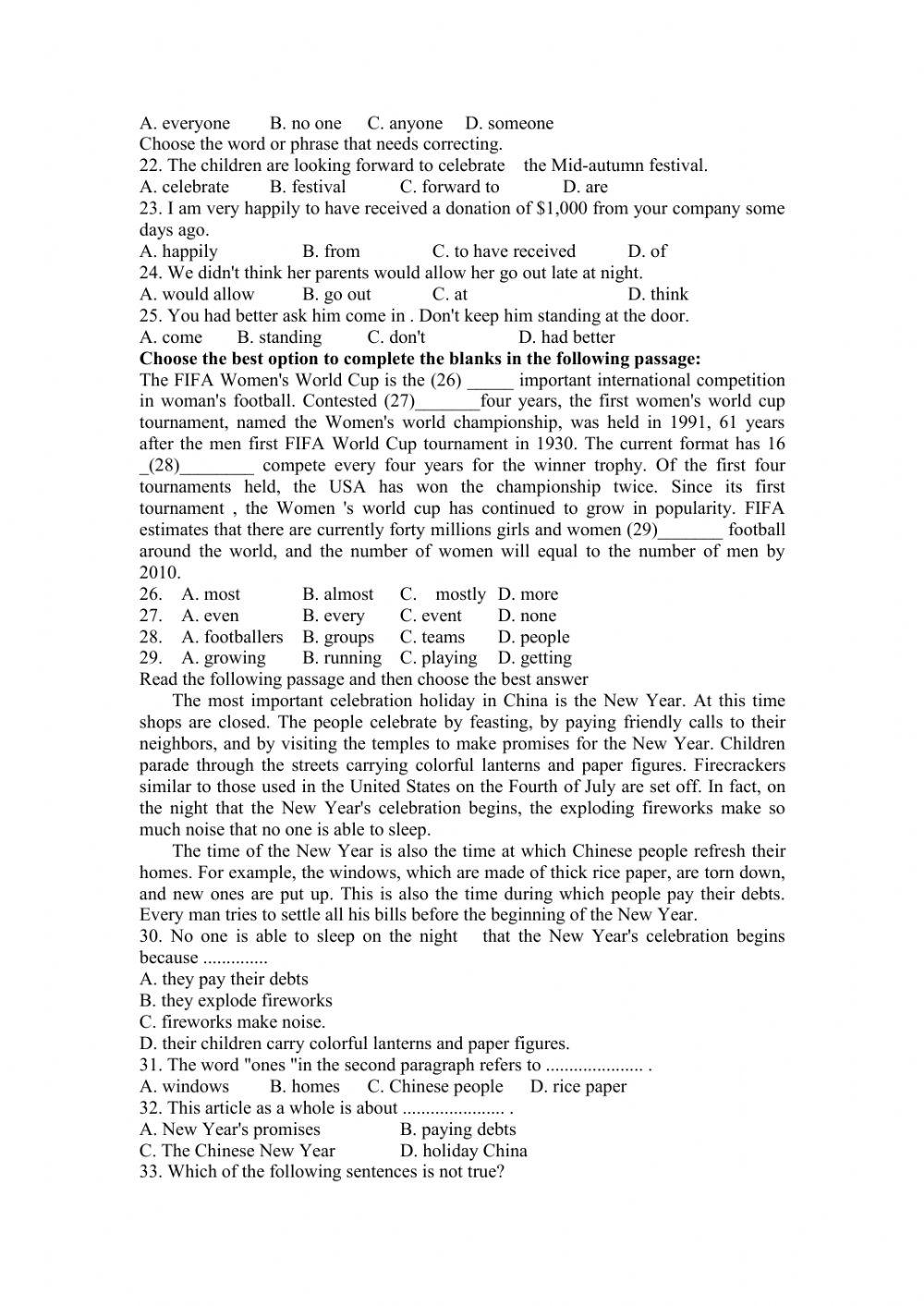 Test 11 - 3 online exercise for | Live Worksheets