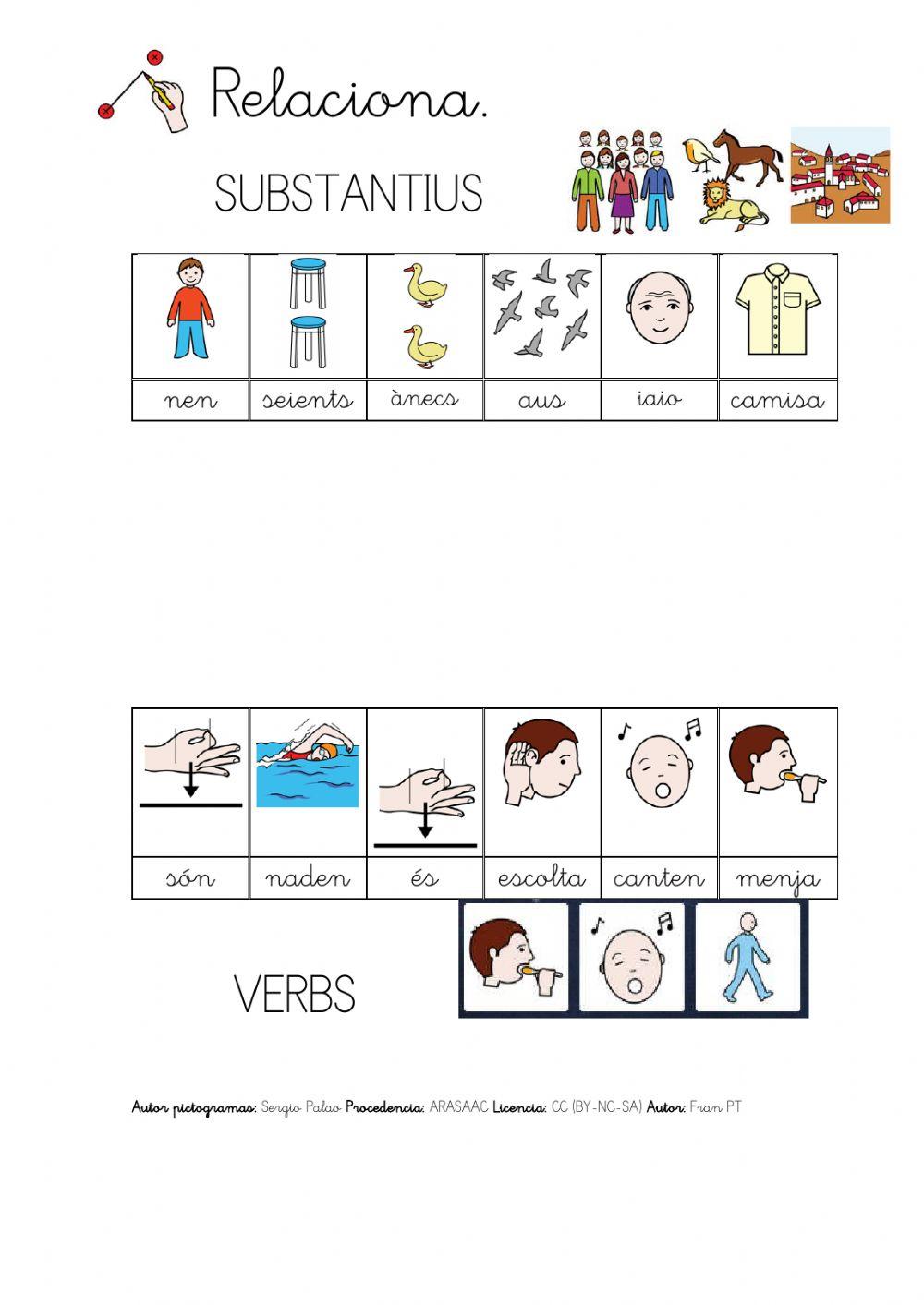 Relacionar substantius i verbs. 1 worksheet | Live Worksheets