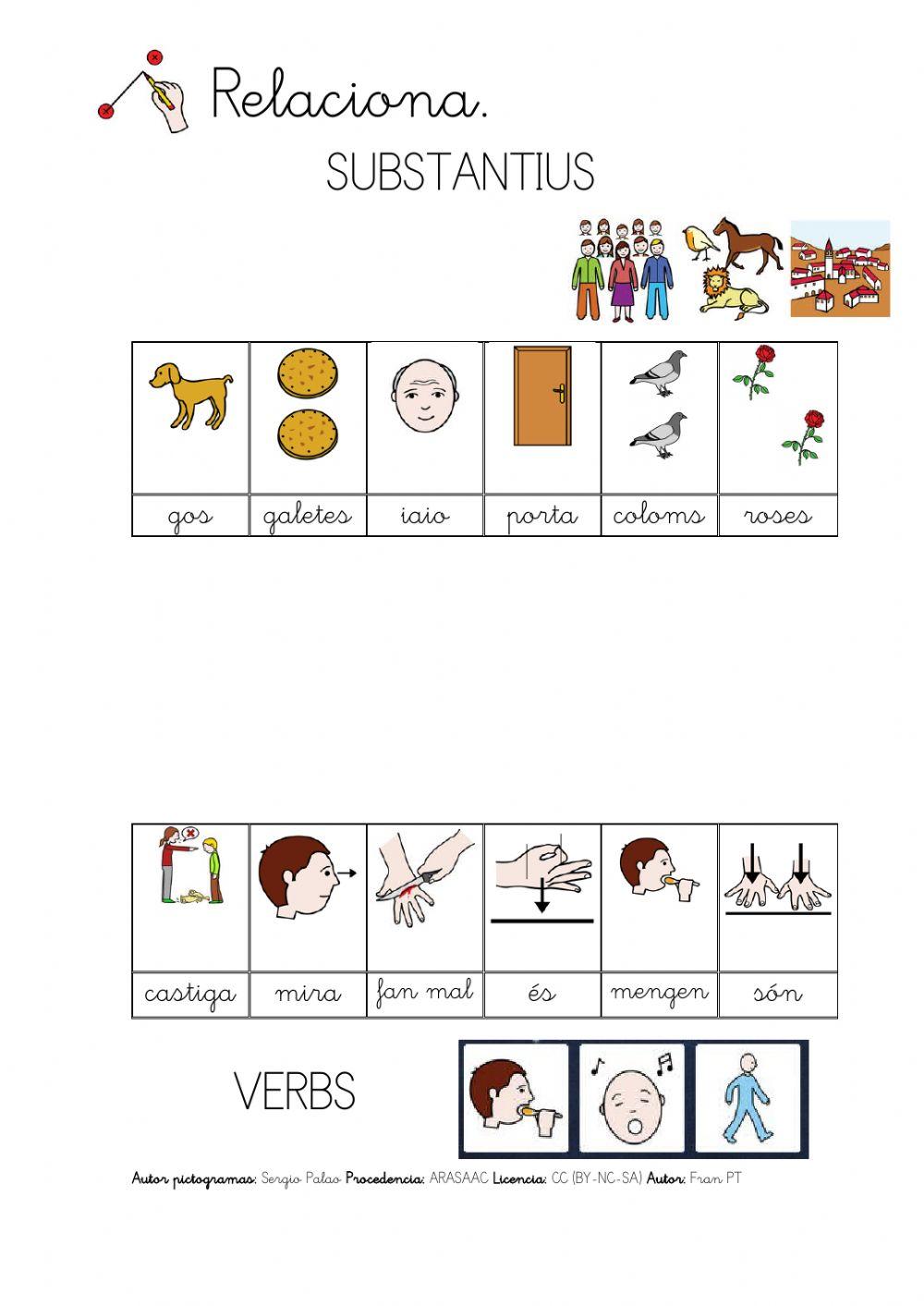 Relacionar substantius i verbs. 1 worksheet | Live Worksheets