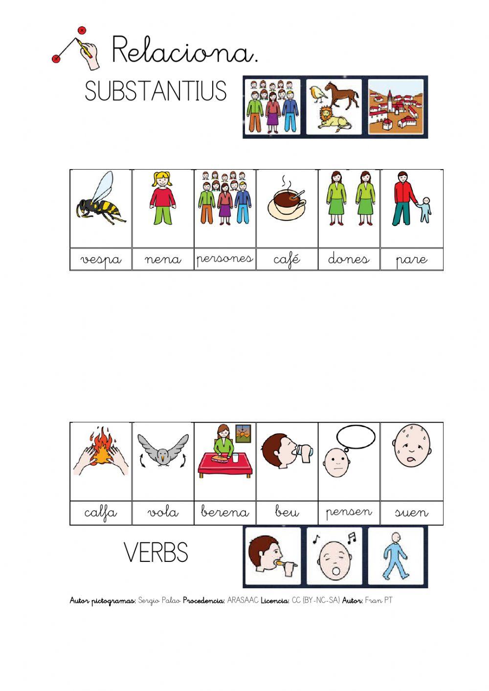 Relacionar substantius i verbs. 1 worksheet | Live Worksheets