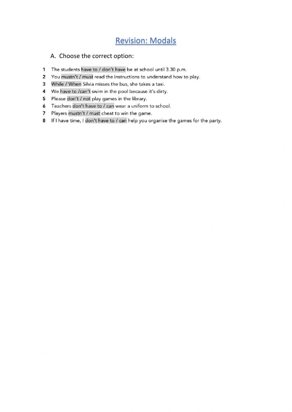 Revision - Moda… | Free Interactive Worksheets | 518543