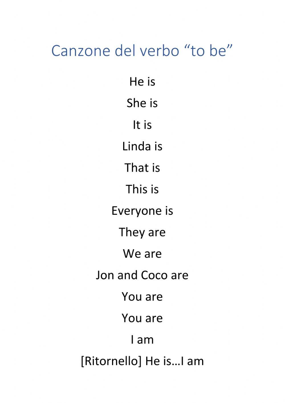 Verb to be song 4445592 | emily27bb | Live Worksheets