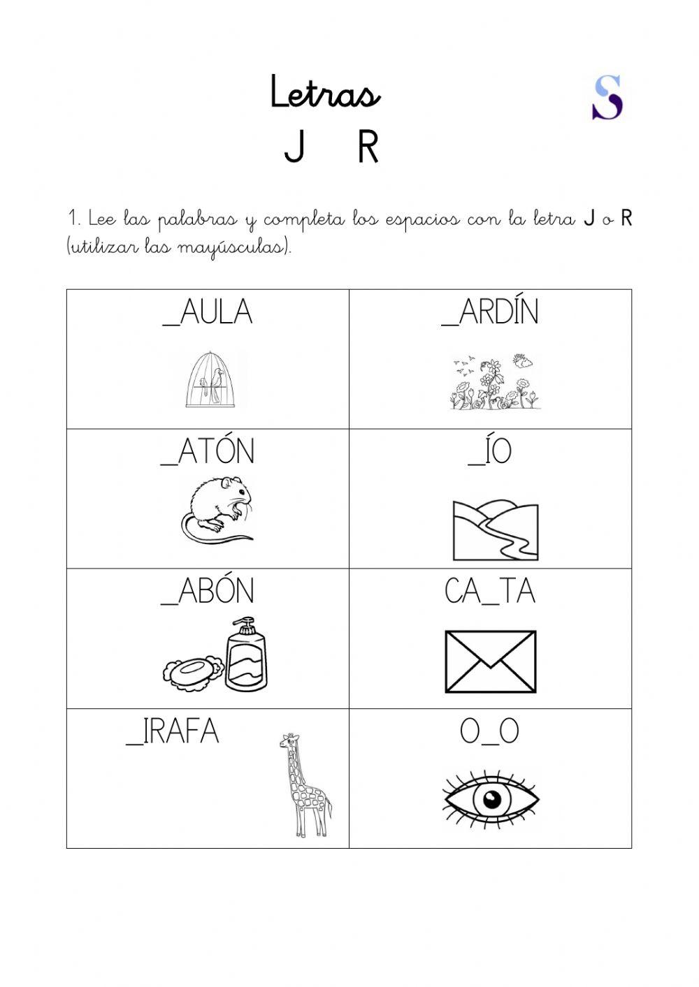 Letras j r | Free Interactive Worksheets | 518577