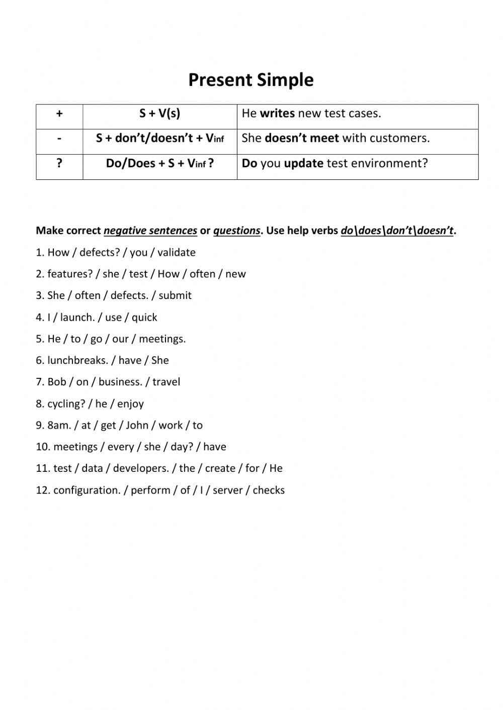 Present Simple online exercise for Pre-Intermediate | Live Worksheets