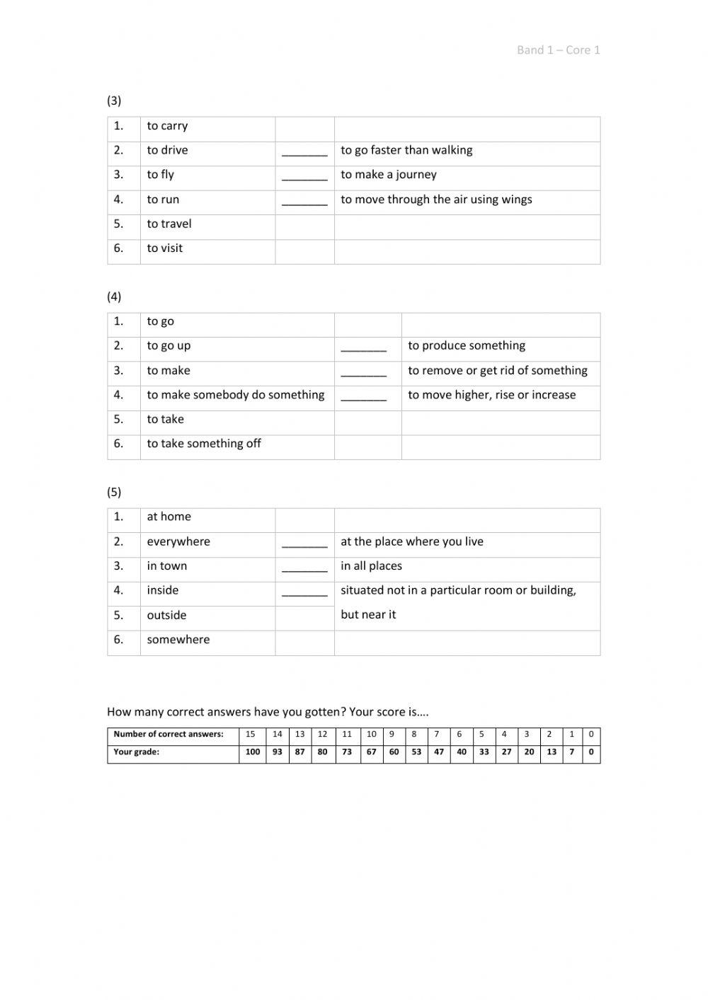 Band 1 (Core 1)… | Free Interactive Worksheets | 449084