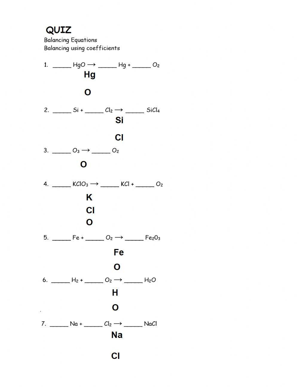 Balancing Equations Quiz 519524 | Gregory Palmer | Live