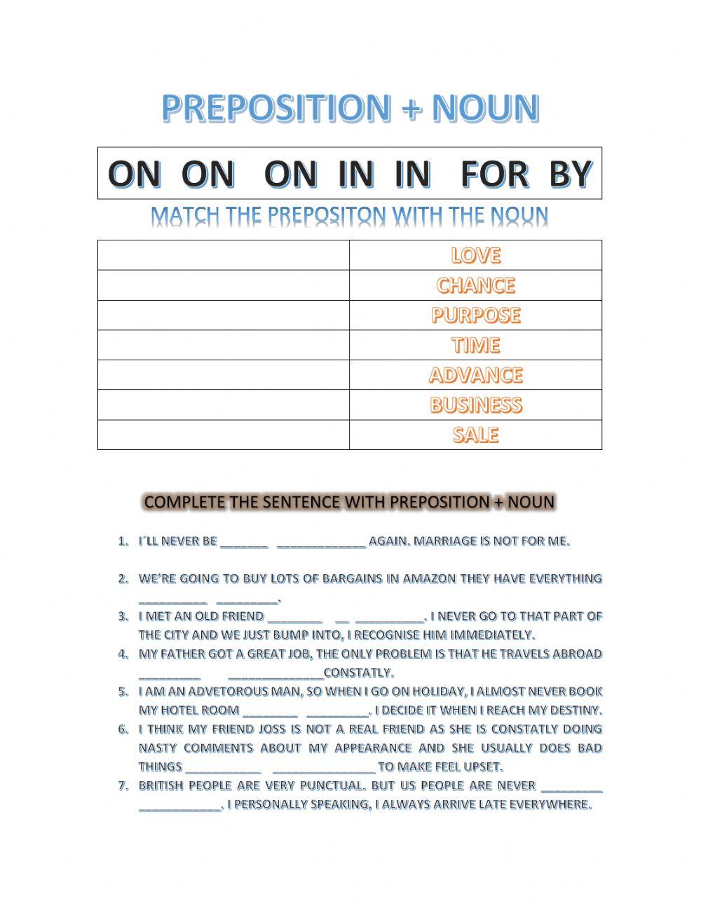Prepositions + … | Free Interactive Worksheets | 519813