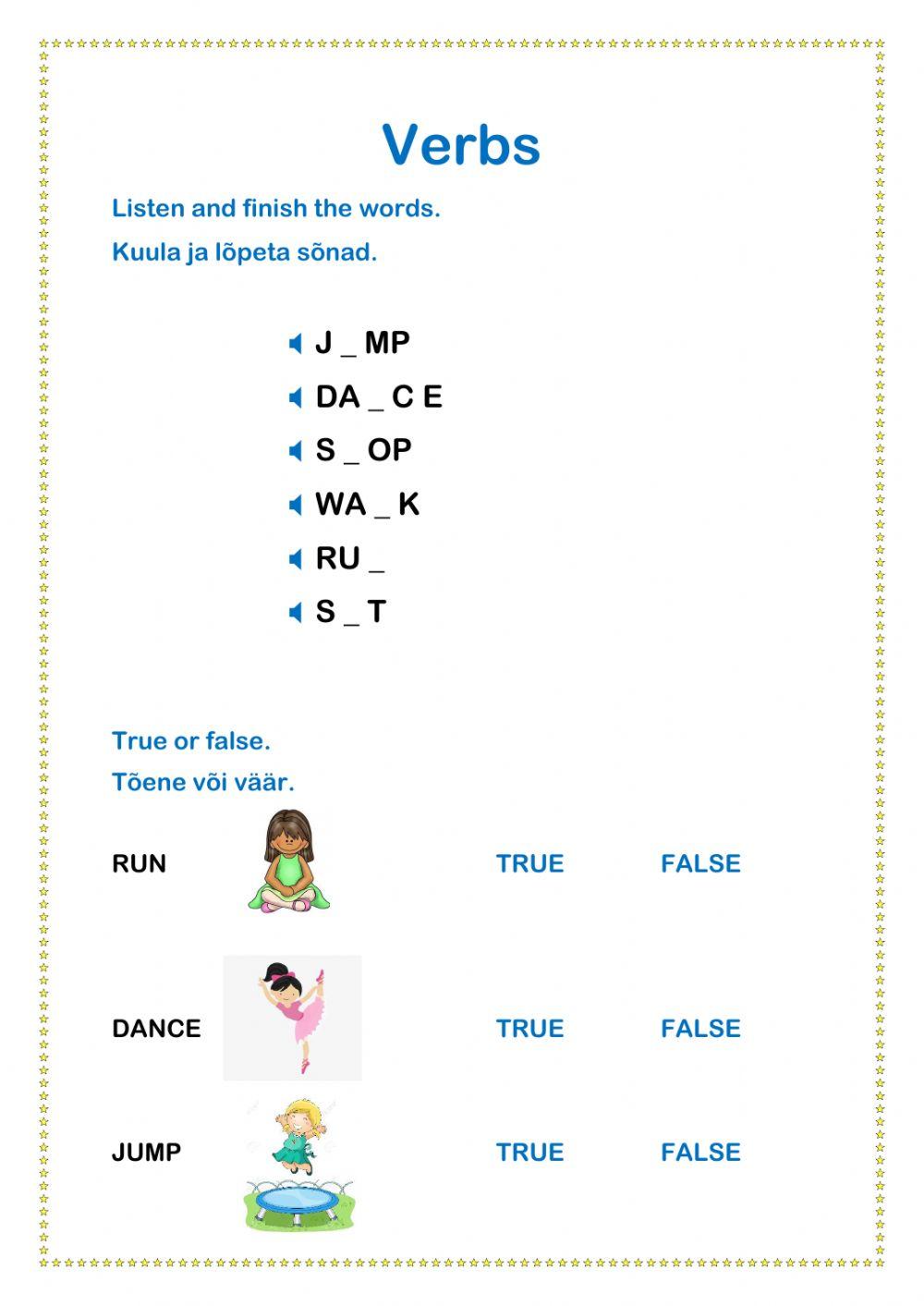 Verbs online exercise for 3 | Live Worksheets