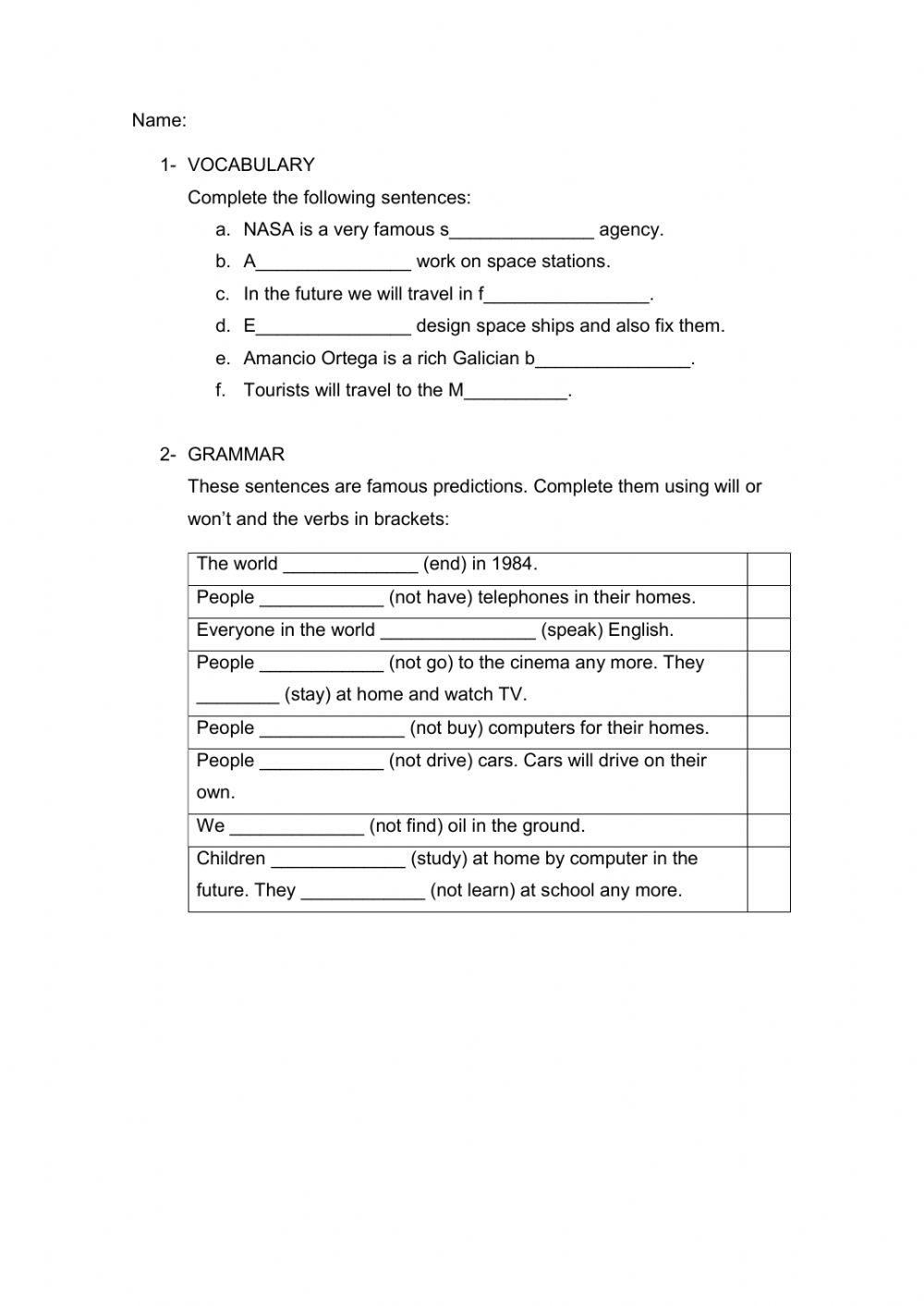 English exam unit 2 worksheet | Live Worksheets