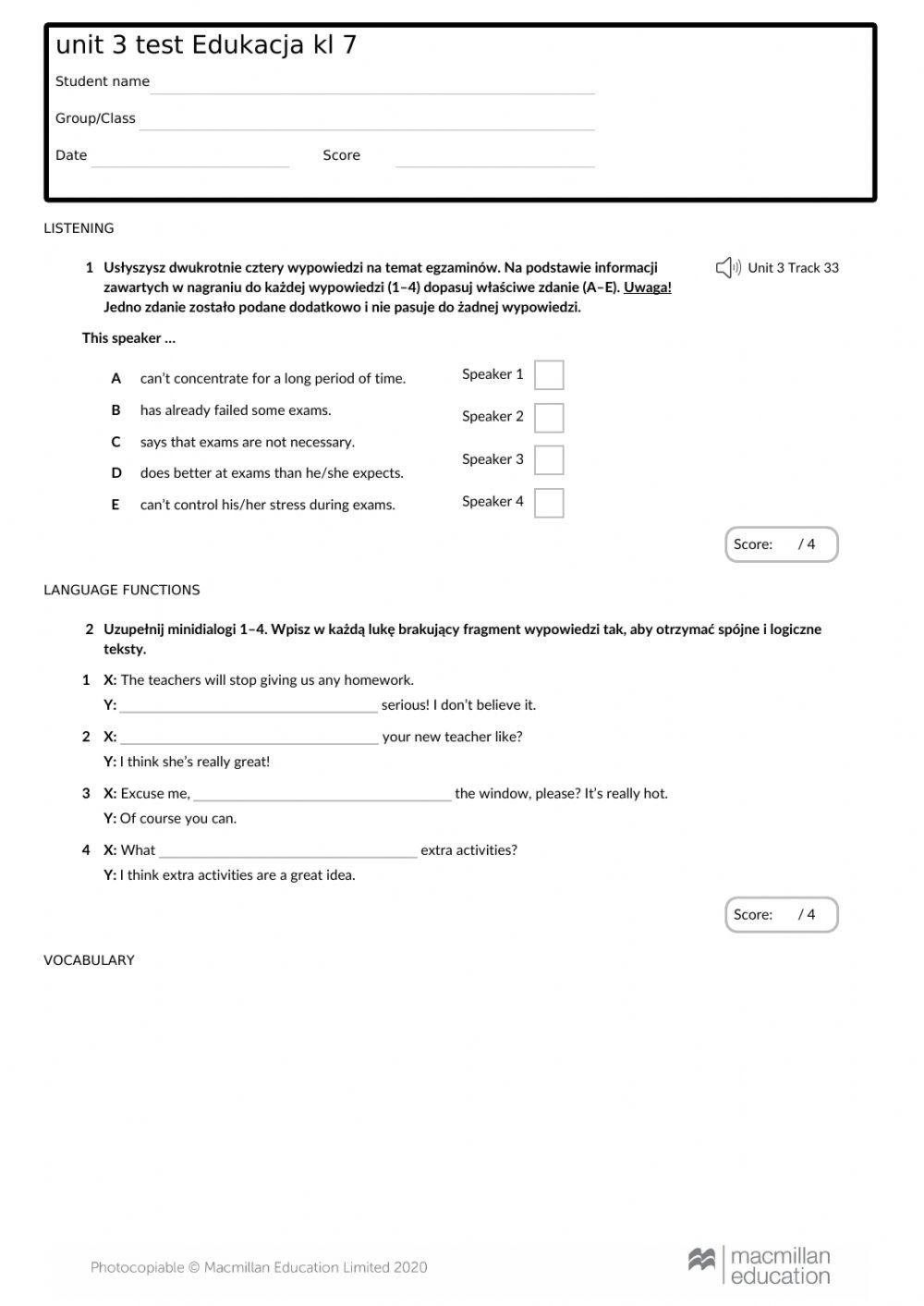 Klasa 7 unit te… | Free Interactive Worksheets | 6253063