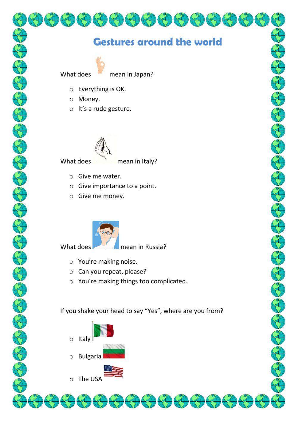 gestures around the world online exercise for | Live Worksheets