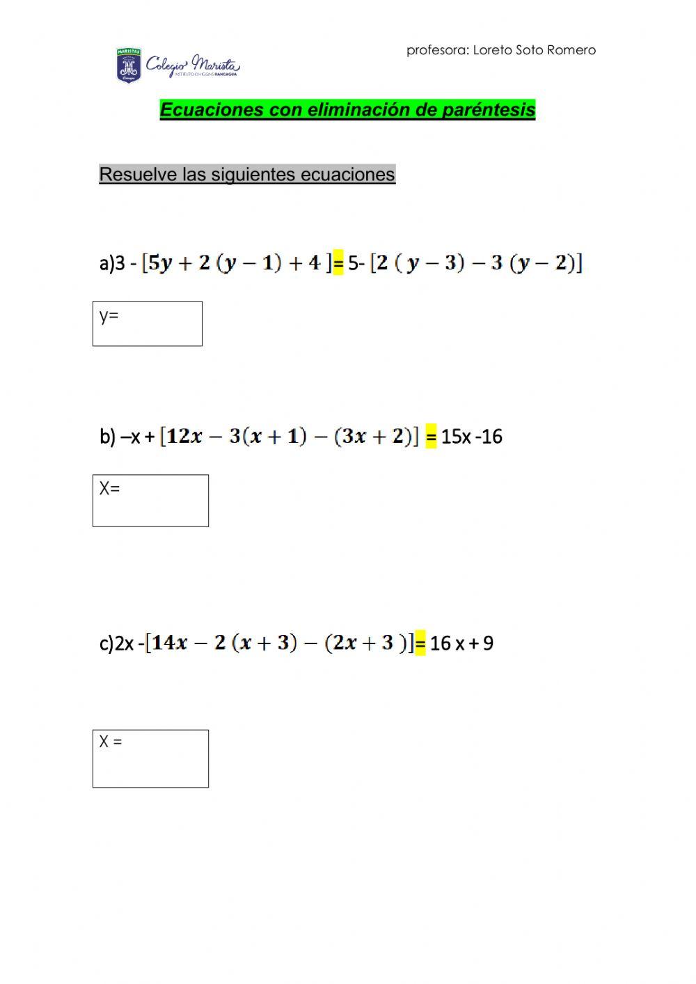 Algebra online activity for 7 basico | Live Worksheets