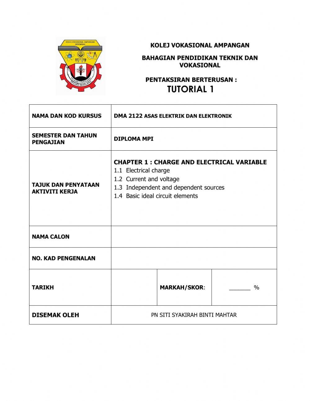 KUANTITI DAN UNIT ELEKTRIK online exercise for | Live Worksheets