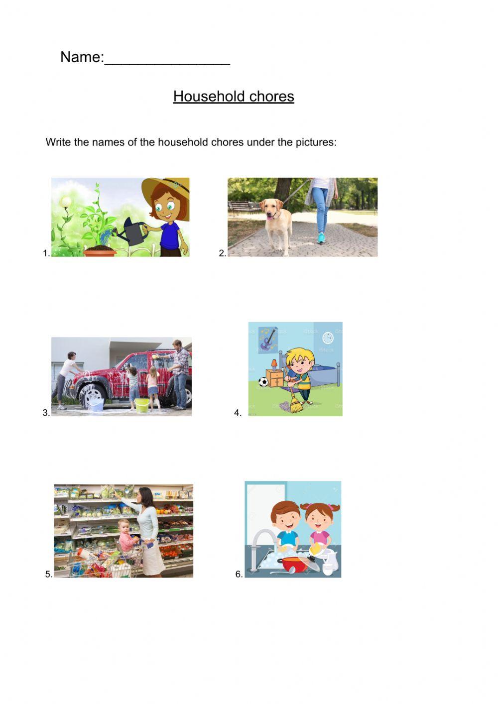 Pdf online worksheet: Household chores | Live Worksheets
