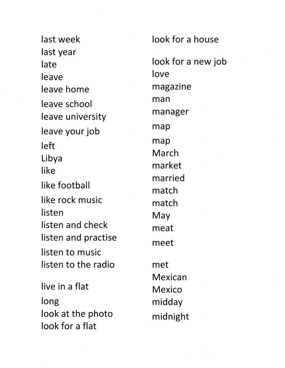 Wordlist A1 part 2 worksheet | Live Worksheets