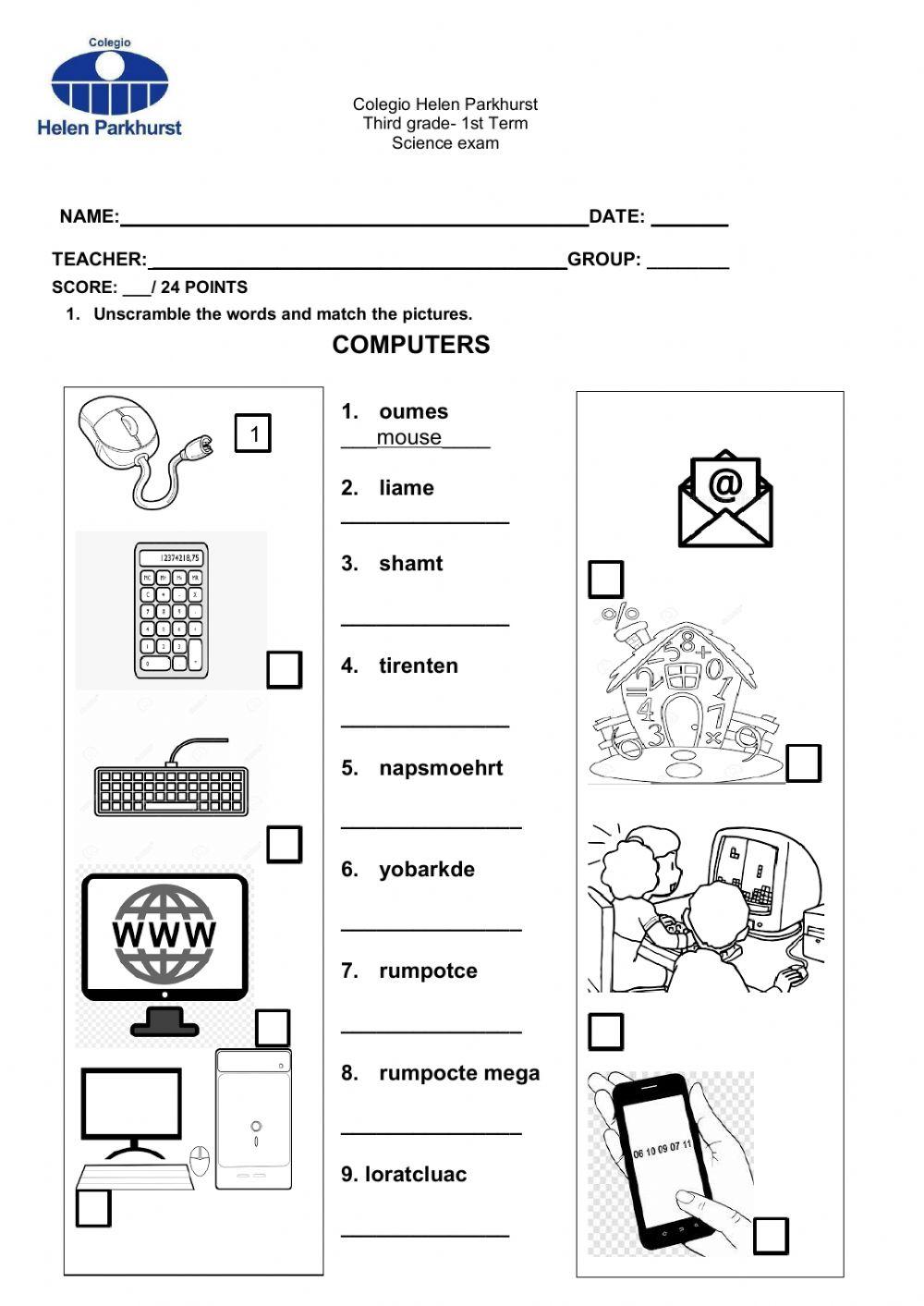 Science exam 3rd grade Helen Parkhurst worksheet | Live Worksheets