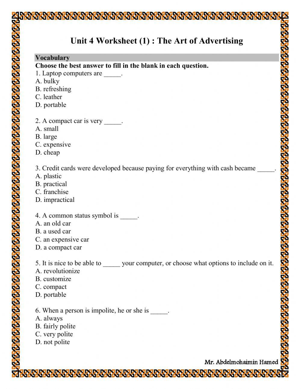 Mega goal - Unit 4 Worksheet 1 worksheet | Live Worksheets