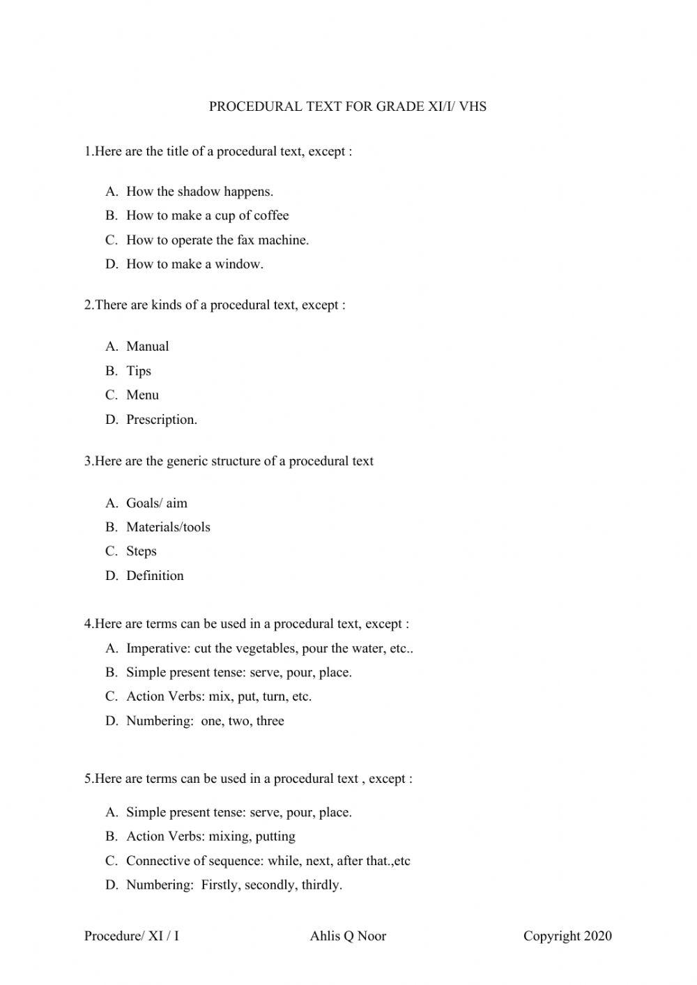 Procedural Text | Ahlis Qoidah Noor | Live Worksheets