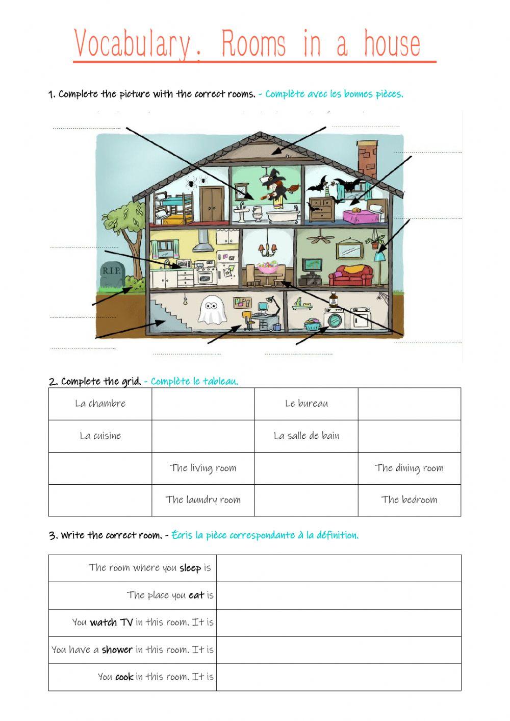 Rooms in a house | Free Interactive Worksheets | 464777