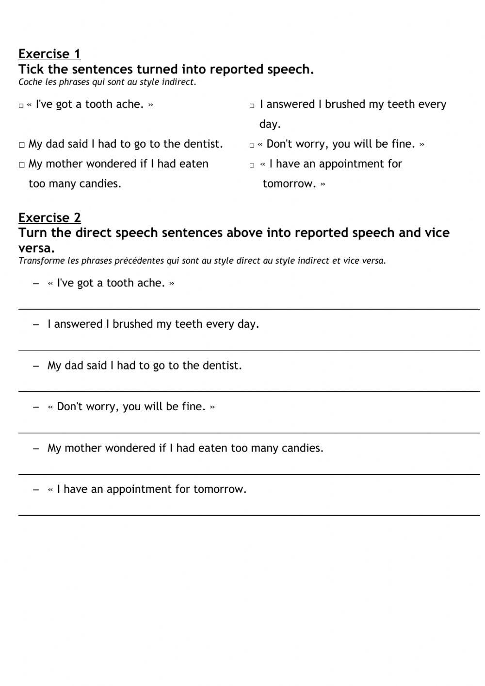 Reported speech online exercise for 9 | Live Worksheets