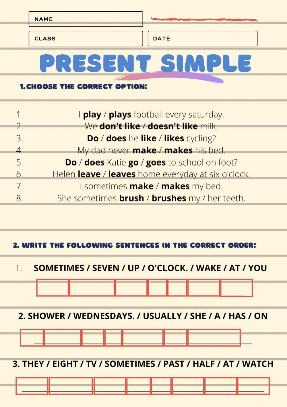 Present simple 5PRI worksheet | Live Worksheets