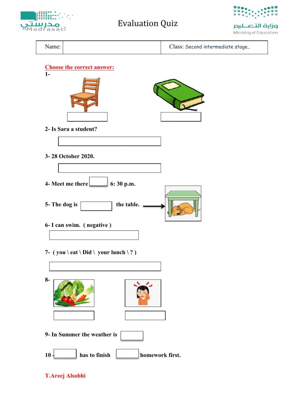 Quiz worksheet for Grade 2 | Live Worksheets