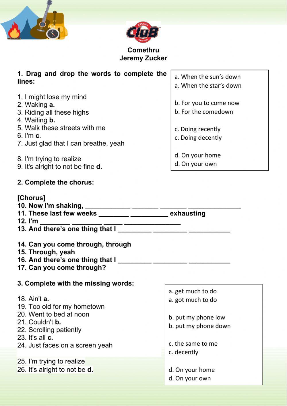 Song of the Month- Insta 2 (1st Version) worksheet | Live Worksheets