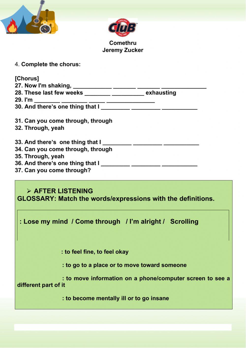 Song of the Month- Insta 2 (1st Version) worksheet | Live Worksheets