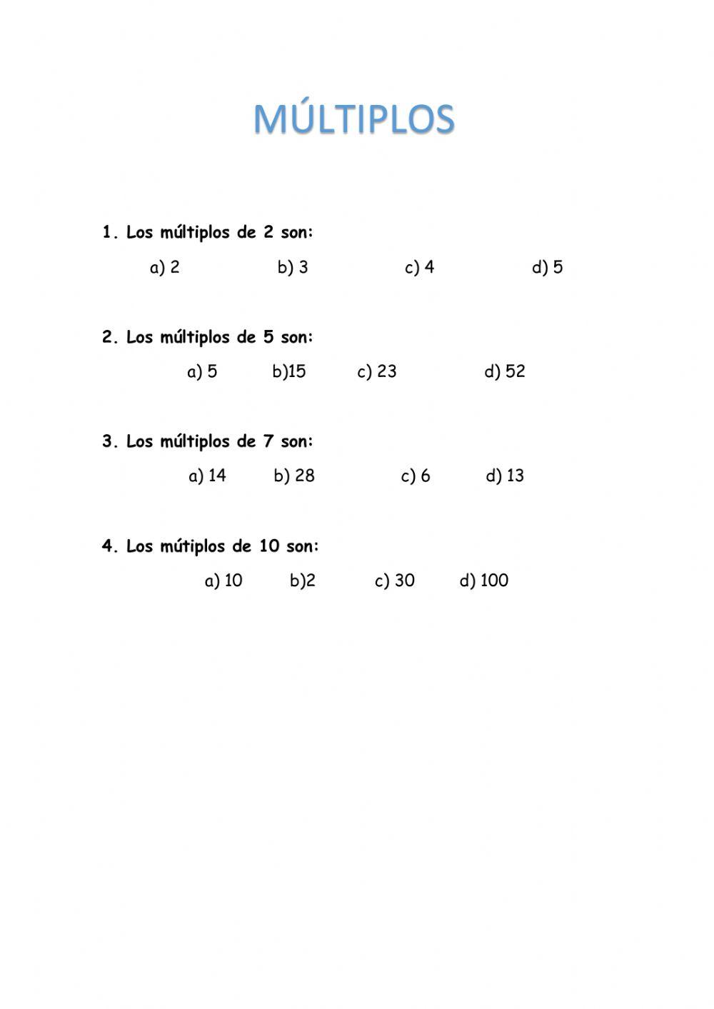 Múltiplos online activity for Tercer ciclo de primaria | Live Worksheets
