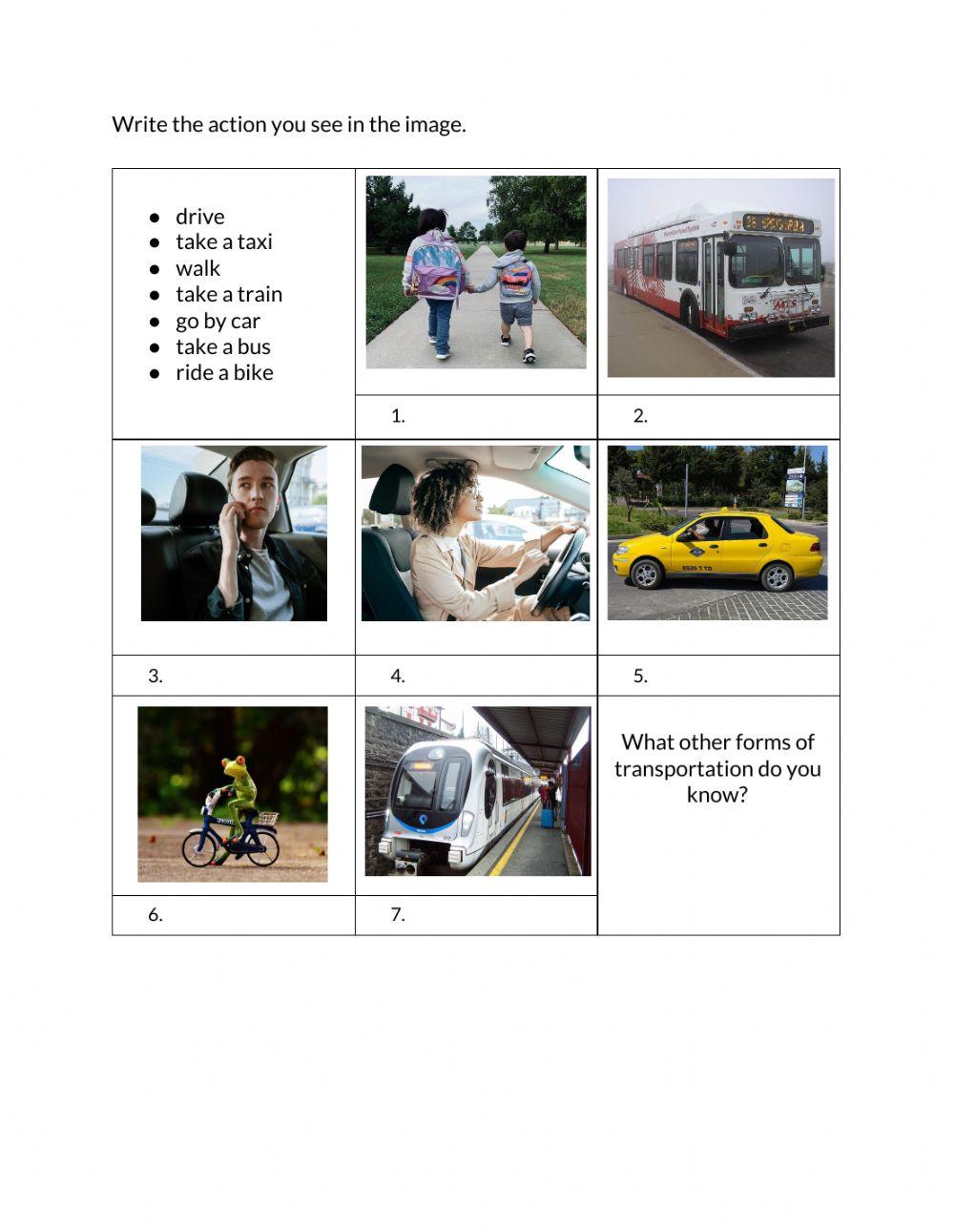 Transportation Verbs Guided Discovery worksheet | Live Worksheets