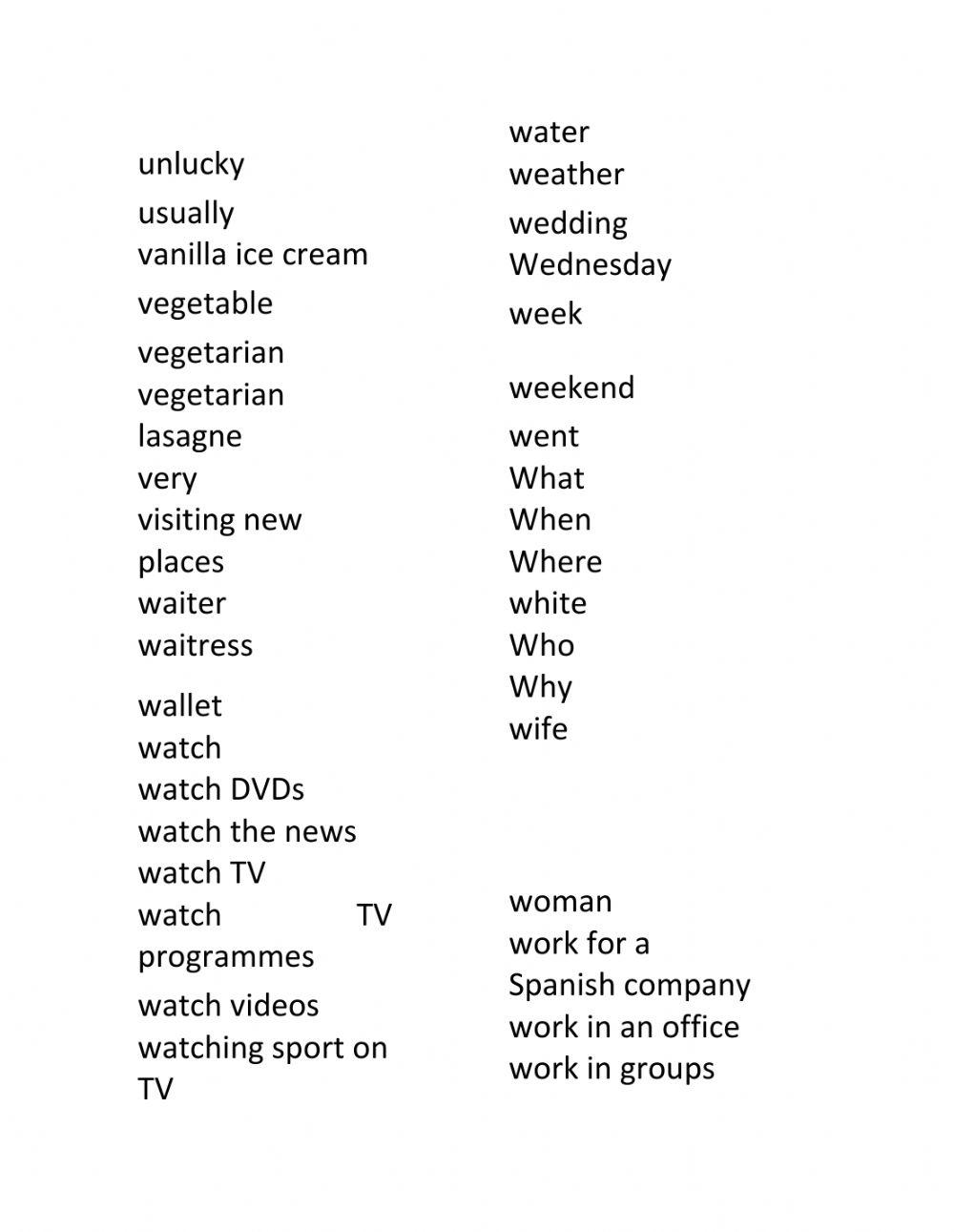 Wordlist a1 part 3 worksheet | Live Worksheets