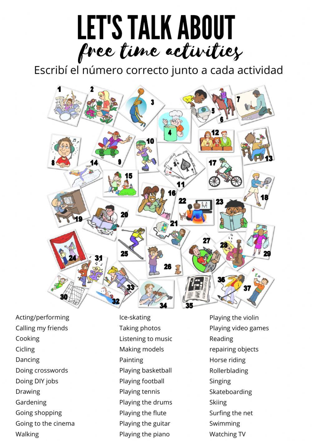 Free time activities interactive worksheet for upami | Live Worksheets