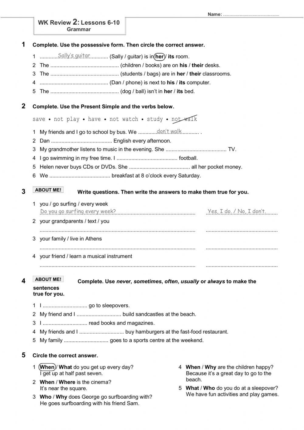 WK1-Review 2-Grammar worksheet | Live Worksheets