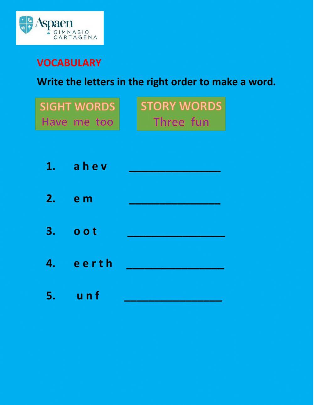Vocabulary words free activity | Live Worksheets