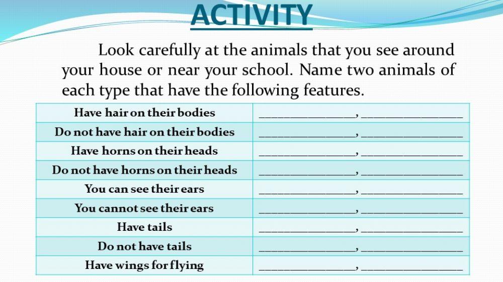 ANIMALS AROUND US 1 online exercise for | Live Worksheets