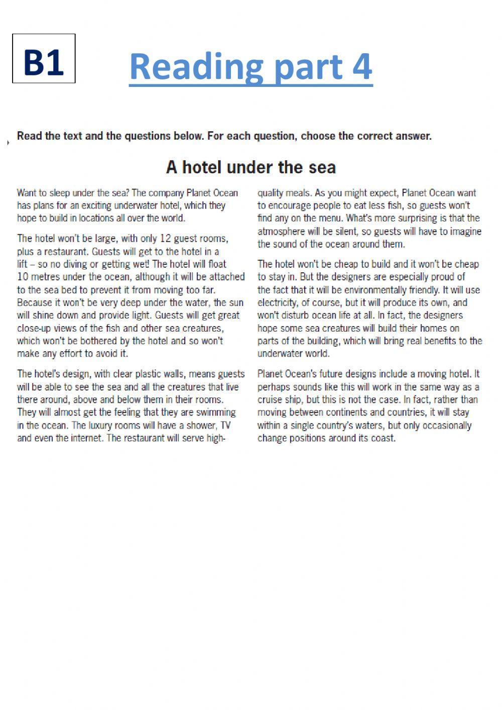 PET - Reading p… | Free Interactive Worksheets | 520913