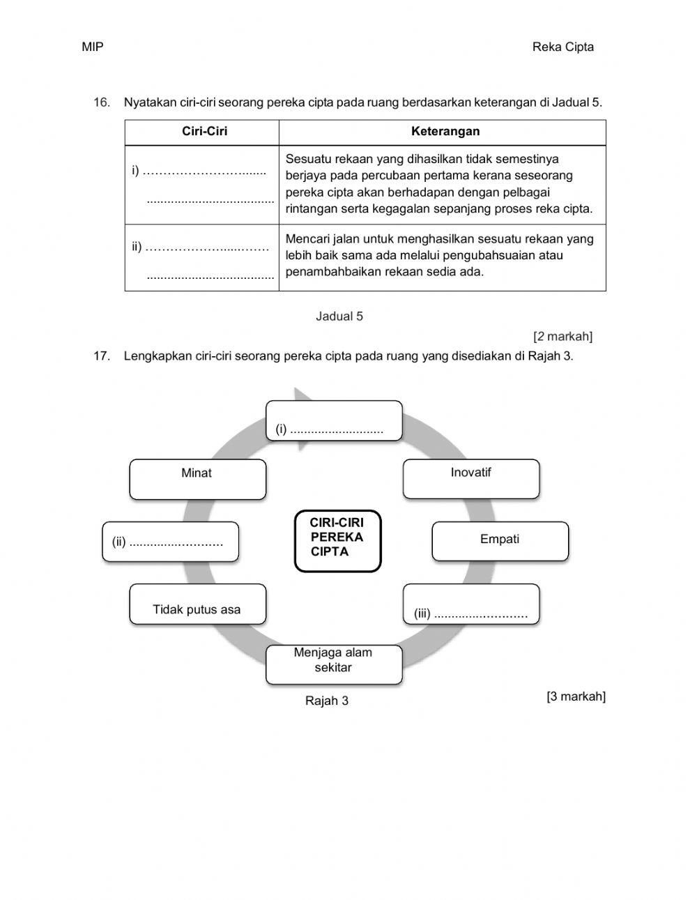 Bab 1 pengenalan kepada reka cipta worksheet | Live Worksheets