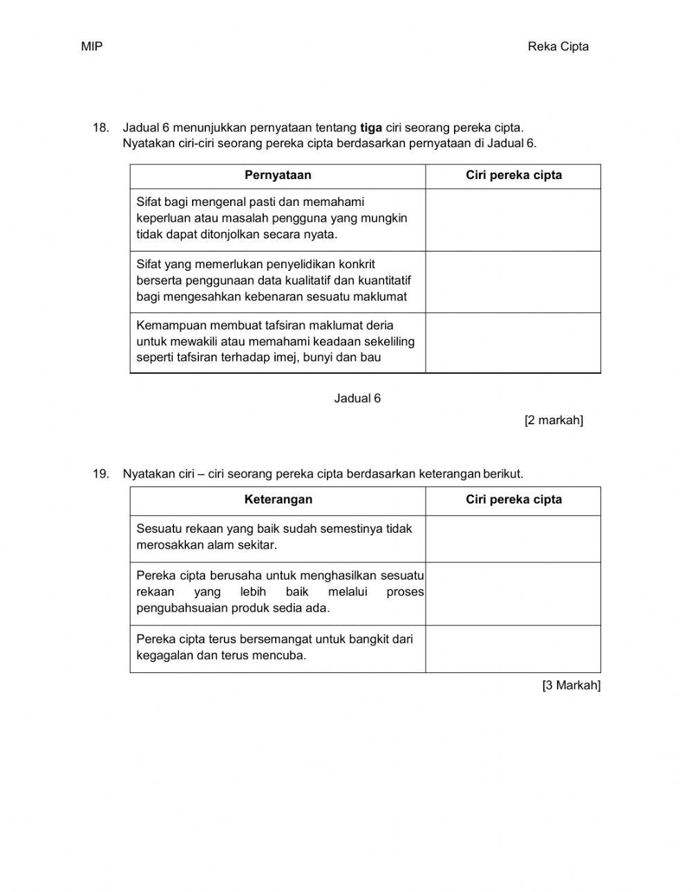 Bab 1 pengenalan kepada reka cipta worksheet | Live Worksheets