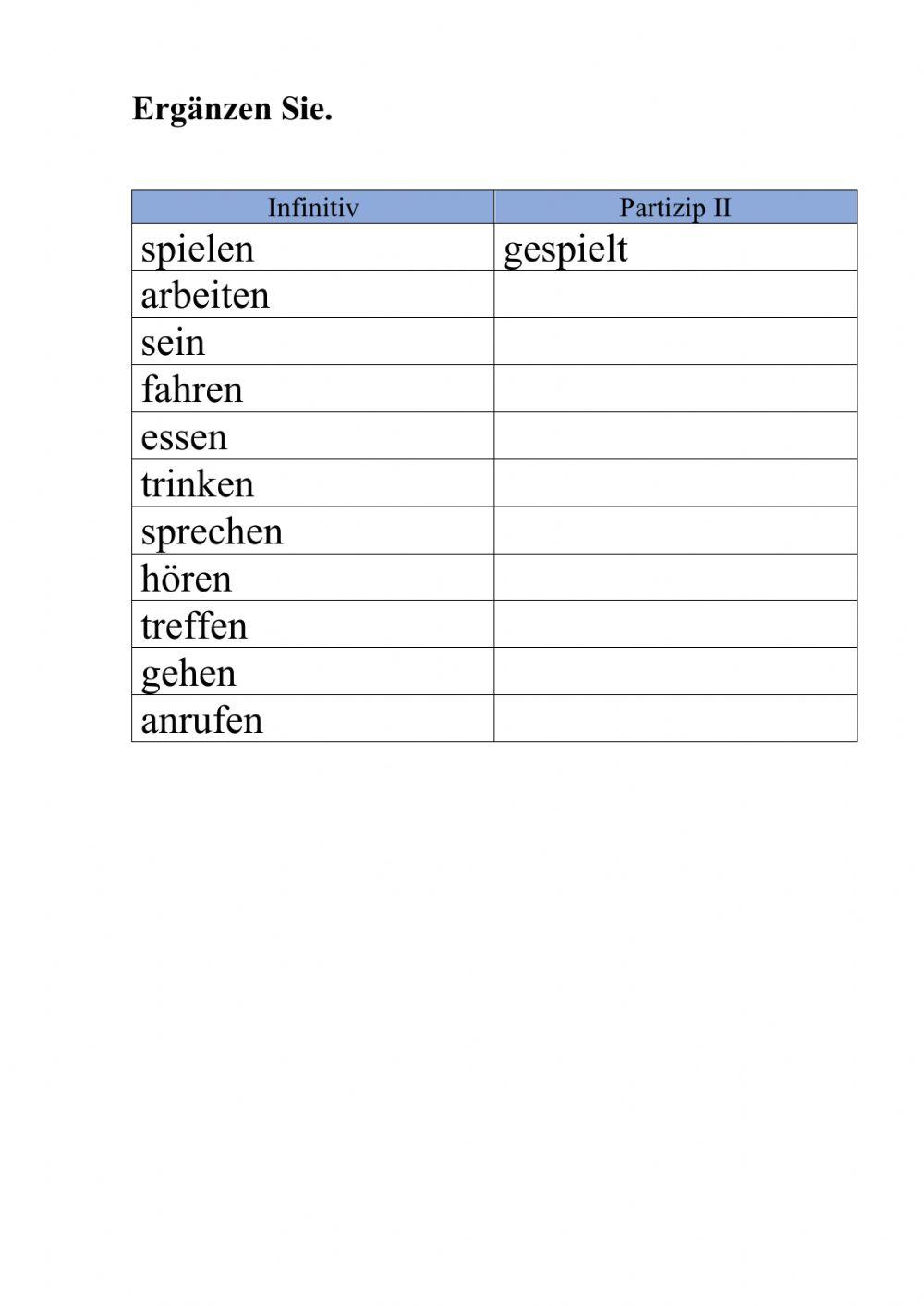 Partizip II | Free Interactive Worksheets | 1437654