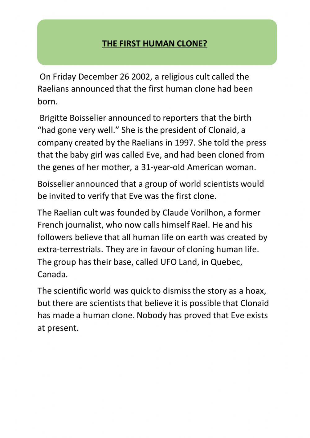 The first clone worksheet | Live Worksheets